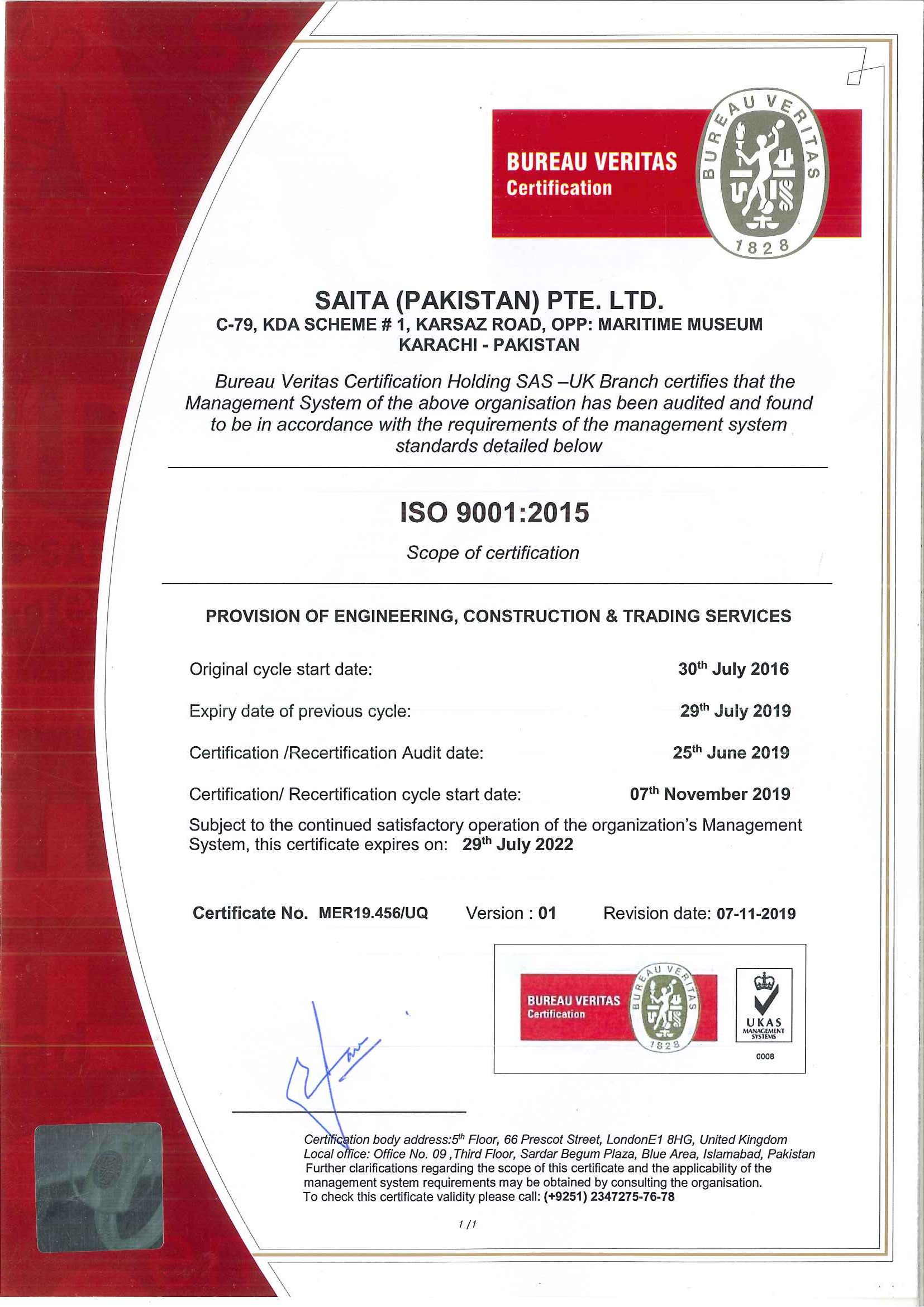 ISO Certificates – Saita Pakistan